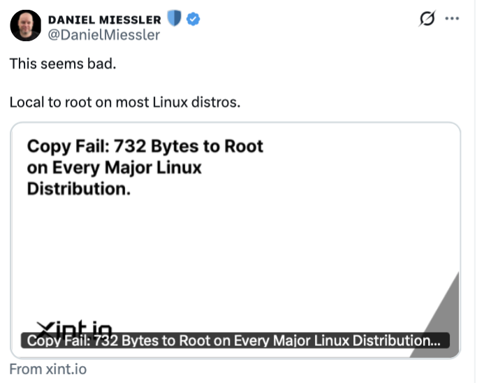 Linux Copy Fail: ‘A Trivially Exploitable Bug’